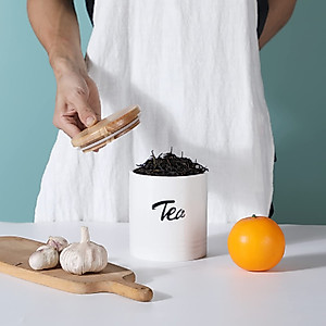 LEETOYI Porcelain Food Storage Containers with Lid, 4.5 Inch 31oz White, Labeled Tea