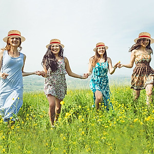 Geyoga Boater Hat, Straw Skimmer Hat, Wide Brim Boater Hat for Summer, 1920s Costume Accessories for Men and Women, Yellow