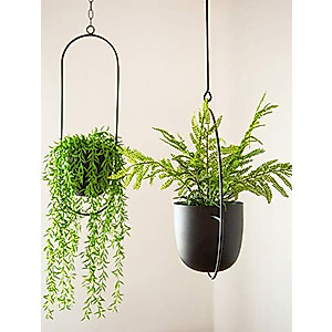 RISEON Boho Black Metal Plant Hanger,Metal Wall and Ceiling Hanging Planter, Modern Planter, Mid Century Flower Pot Plant Holder, Minimalist Planter for Indoor Outdoor Home Decor