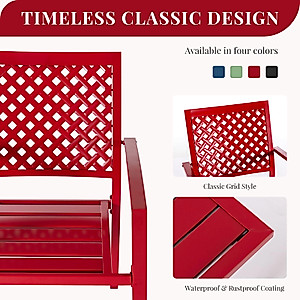 Attliasalon 3 Pieces Outdoor Patio Bistro Set, Mental Bistro Table and Chairs Outdoor Furniture Set with Square Table for Patio Porch Balcony Yard Garden (Red)