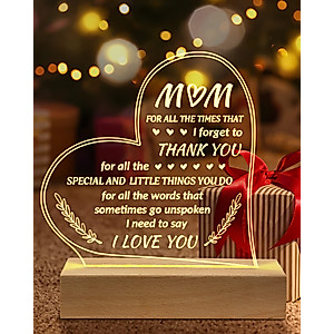 Petalsun Gifts for Mom from Daughter Son - Unique Engraved Wooden Base Lamp Presents, to My Mom Gifts, Mom Birthday Gifts
