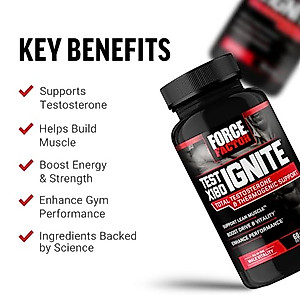 FORCE FACTOR Test X180 Ignite Testosterone Booster for Men, Testosterone Support Supplement to Help Burn Fat, Boost Vitality, and Increase Energy, 60 Capsules