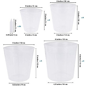 ELCOHO 36 Pack 6/5/4/3 Inch Plant Nursery Pots Transparent Plastic Gardening Pot Soft Seed Starting Pot Flower Plant Container with Drainage Hole for Seedling Succulent Vegetable Flowers