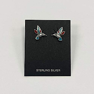 Turquoise Gemstone Humming Bird Southwestern Style 925 Sterling Silver Post Back Stud Earrings for Women