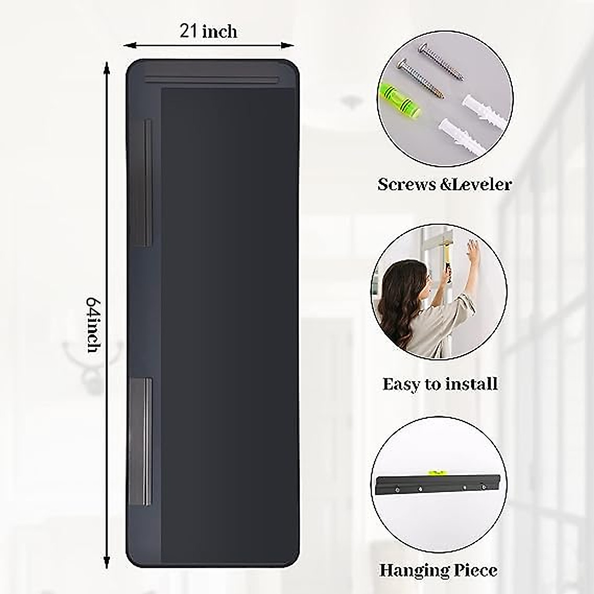 VooBang Full Length Mirror Deep Framed 21x64 Inch Floor Stand, Leaning or Dressing Modern Sleek and Chic Design Ideal for Bedroom, Closet, or Entryway Silver