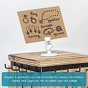 J JACKCUBE DESIGN 3 Tier 360 Rotating Black Metal Earring Holder Organizer, Jewelry Display Rack, Vintage Farmhouse Style Stand for Necklaces, Piercings with 48 Hooks and Wood Tray Shelf -MK1073A