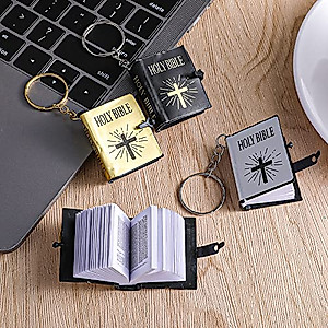 cobee Bible Keychain, 12 Pcs Mini Holy Bible Keychains Religious Jesus Key Chains Small Holy Bible Key Ring Souvenir Christian Present for Baptism, Church, Communion, 1.5 x 1.2 x 0.5 inches