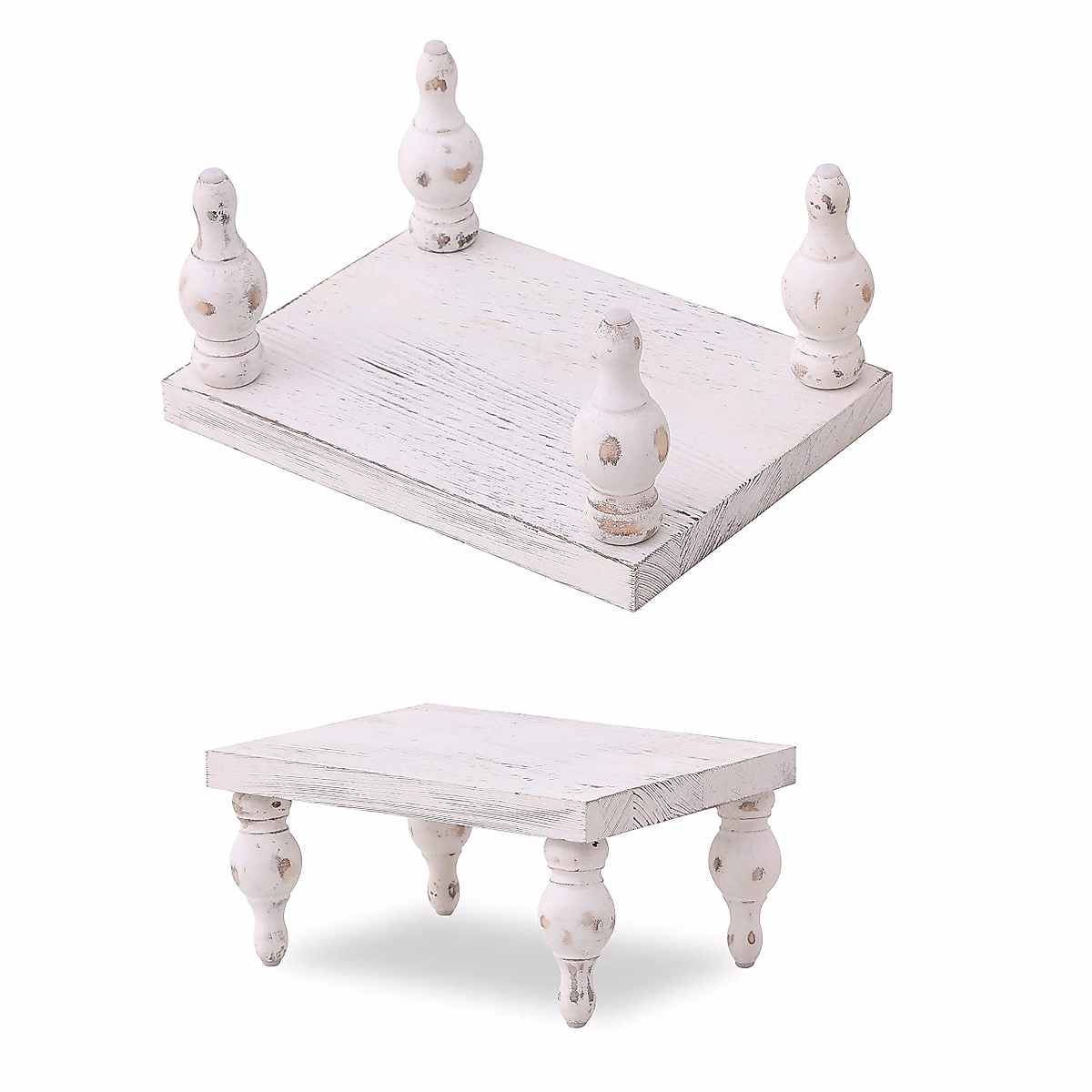 Elynice Wood Tray - 12 x 9 x 5.5in Farmhouse Decor Display Stand, Kitchen Counter Tray, Rustic Coffee Bar Decor (Linen White, 220lb Capacity, 2.61lbs)