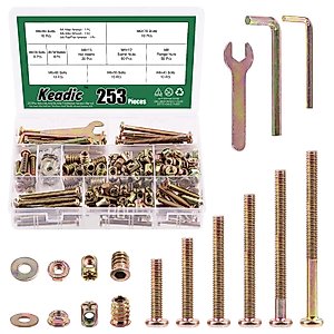 Keadic 253 Pcs M6 x30/40/50/60/70/80mm Zinc Plated Hex Socket Head Cap Bolts Barrel Nuts Flat Washers with Tools, M6 Crib Hardware Screws Assortment Kit for Chairs Bed Cot Furniture (30-80mm)