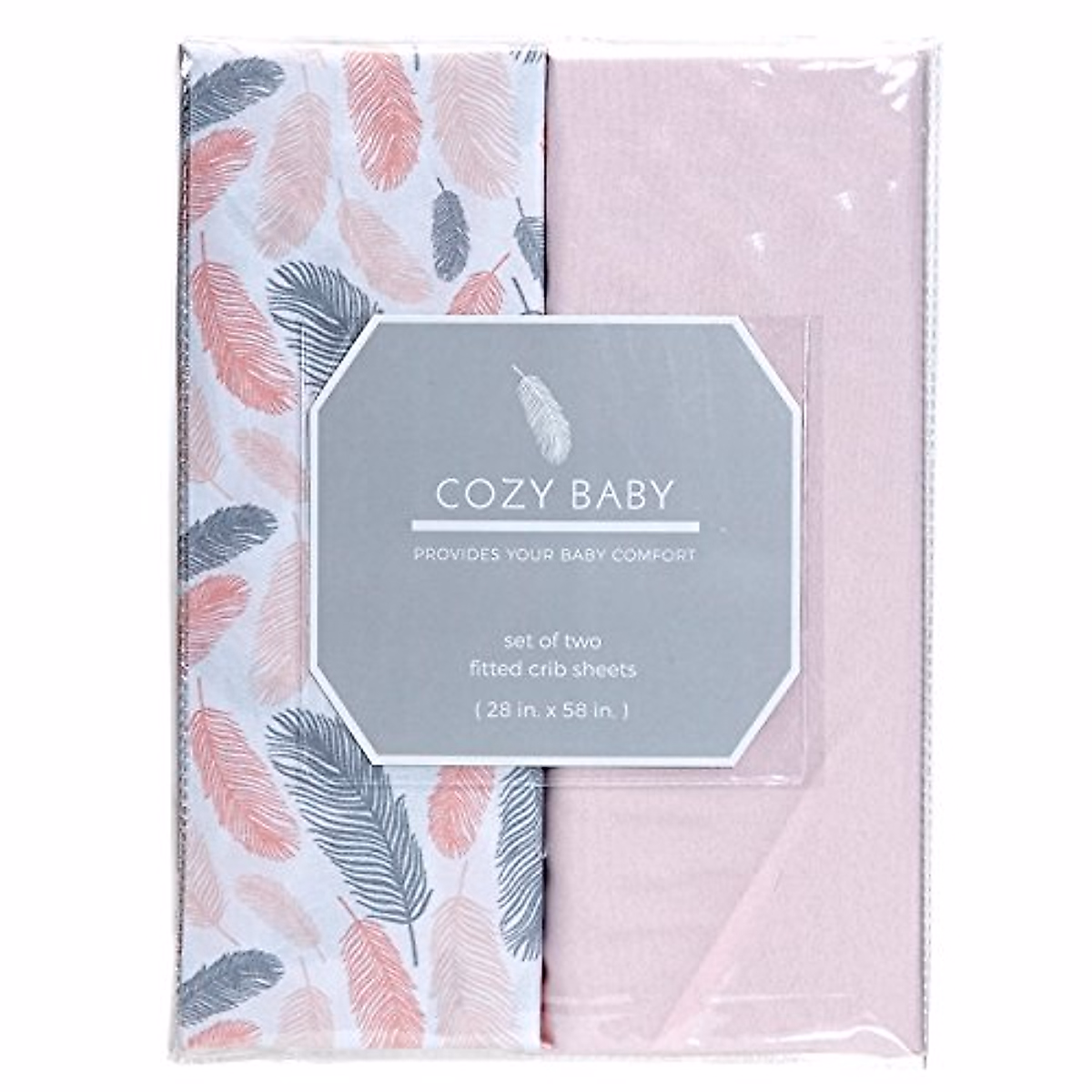 Pink & Feathers Set of 2 Crib Sheets Boho Girls Pink/Gray
