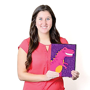 Big Dot of Happiness Roar Dinosaur Girl - Dino Mite T-Rex Nursery Wall Art and Kids Room Decorations - Gift Ideas - 7.5 x 10 inches - Set of 3 Prints