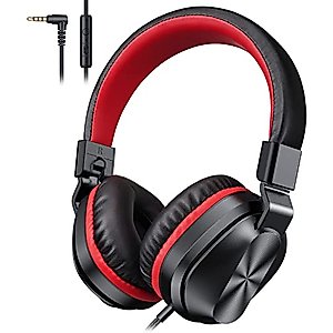 Headphones, On-Ear Wired Headphones with Microphone, Stereo Sound Headphones with 1.5m Tangle-Free Cord for Adults Children Teens Boy Girls Kids, Lightweight Foldable Headphones for School Travel