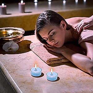 Kenking Lotus Scented Tealight Candles, 30 Pack Soy Wax Light Blue Tea Lights in Clear Cup, 4-5 Hour Burn Time for Dinner Table, Halloween Christmas and Holiday