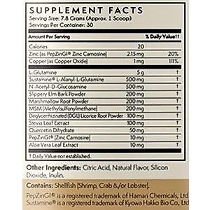 TERRA ORIGIN Healthy Gut Peach Banana | 30-Servings with L-Glutamine, Zinc, Glucosamine, Slippery Elm Bark, Marshmallow Root and More!