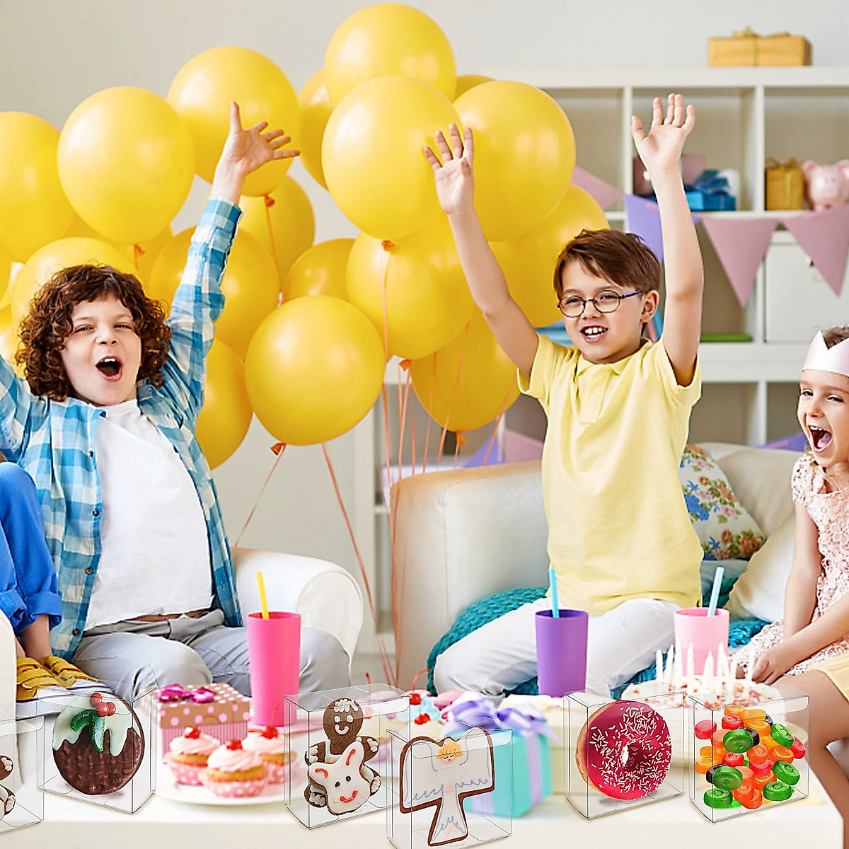 Vowcarol 4x4x1.5 Boxes Clear Sugar Cookies Containers, Wedding Favour Boxes Transparent Gift Boxes for Candy Chocolate Valentine - 50PCS