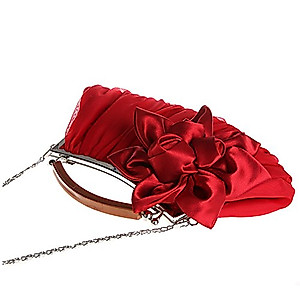 Thenice Women's Silk Flowers Wedding Evening Bags Clutch (Red)
