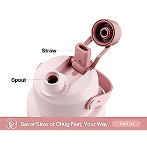 POWCAN 40 oz Insulated Water Bottle with 2-in-1 Straw and Spout Lid, Keep Cold 24H, Leak-Proof, BPA-Free, Double Wall Stainless Steel Water Bottle for Sports, Gym, Travel, and School (Cotton Candy)