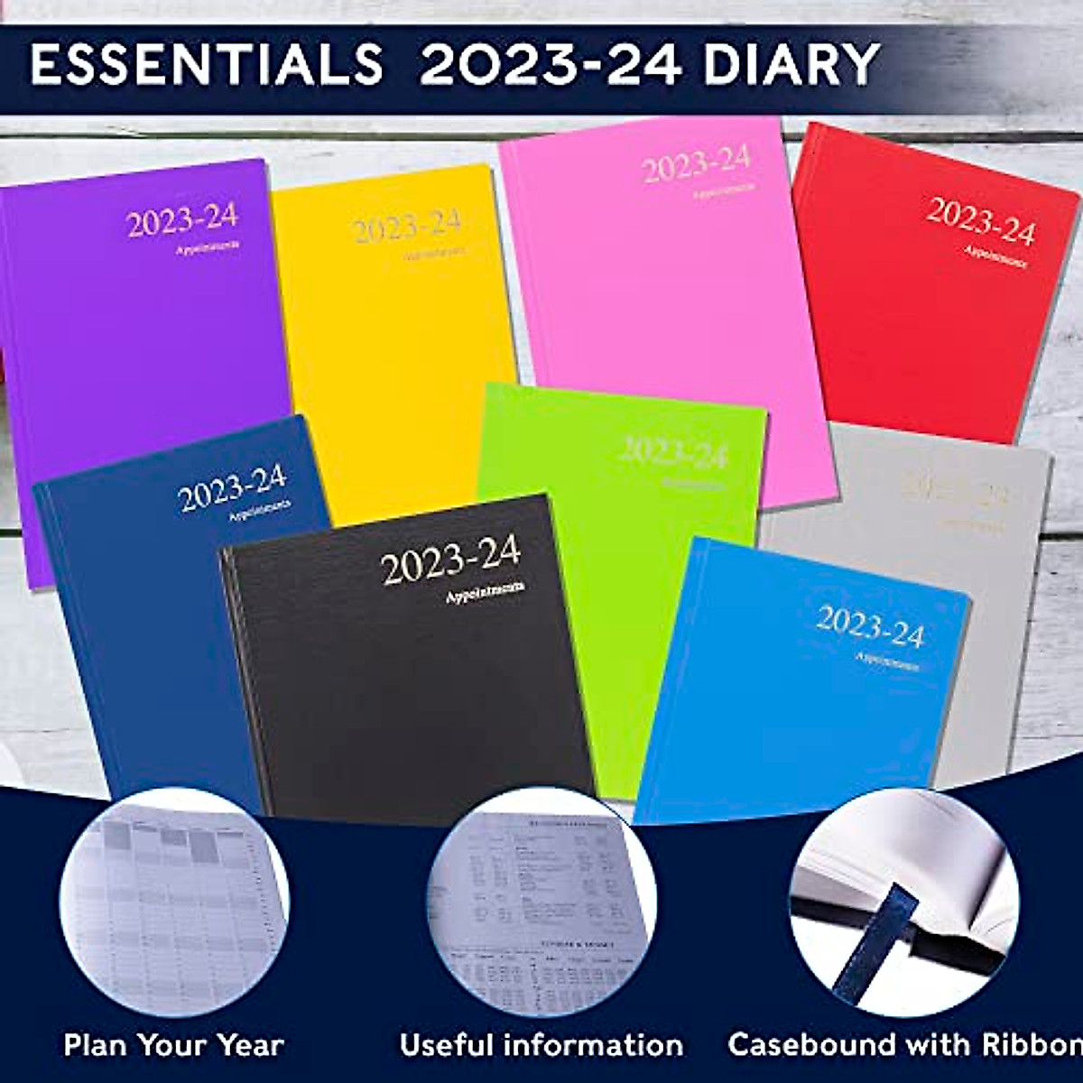 Collins Essentials Academic 2023-24 A5 Day to A Page Mid Year Diary Planner (Appointments) School, College or University Term Journal - July 2023 to July 2024 - Black - ESSA51M.99-2324