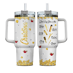 Hyturtle Personalized HairStylist Tumbler Gift For HairStylists Christian God Says You Are Cup With Name 40oz Tumbler with Handle&Straw Lid Hairdressing Hairdresser Coffee Cup Flower Print Cosmetology