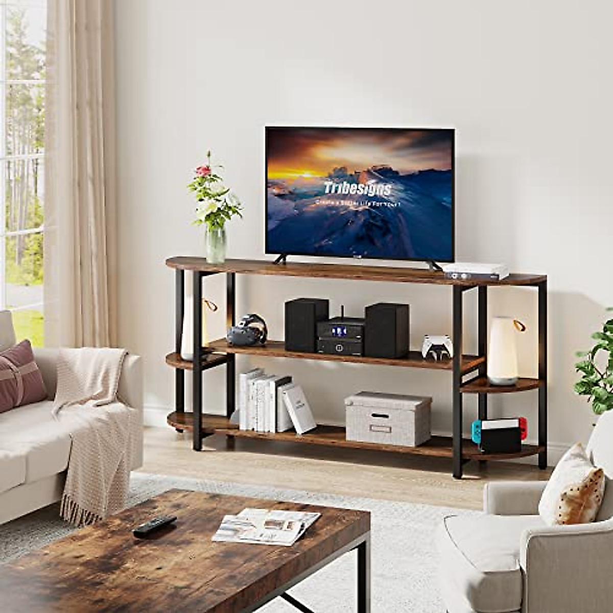 Tribesigns 70.9 Inch Extra Long Console Table, Industrial Sofa Table Behind Couch, Entry Table with Storage for Entryway, Hallway, Living Room, Rustic Brown