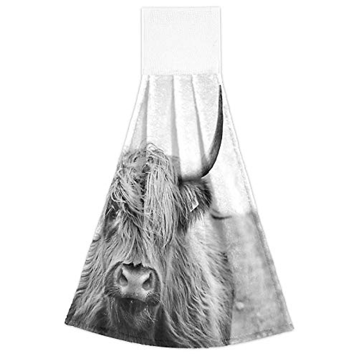 Qilmy Hand Towels Set of 2, Absorbent Hanging Towels with Loop & Hook, Dishcloths Wash Cloth for Kitchen Bathroom, Highland Cow