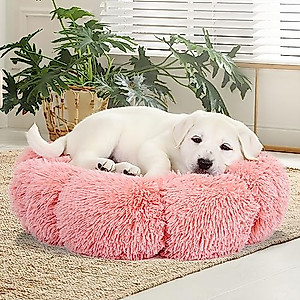 SENNAUX Cat Bed - Cute, Washable Pink Donut Bed for Indoor Cats and Small Dogs, Soft, Fluffy, Anti-Anxiety, Self-Warming, Blush Pink