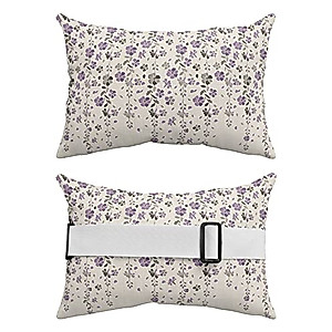 Recliner Head Pillow Ledge Loungers Chair Pillows with Insert Flower Purple Grey Cherry Blossoms Cotton Linen Background Lumbar Pillow with Adjustable Strap Patio Cushion for Sofa Bench Couch, 2 PCS