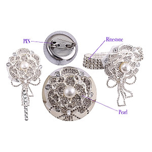 BingooPan Wrist Corsage Wristlet and Boutonniere Set 2 with Artificial Pearl for Luxury Wedding Party Prom (Ivory)