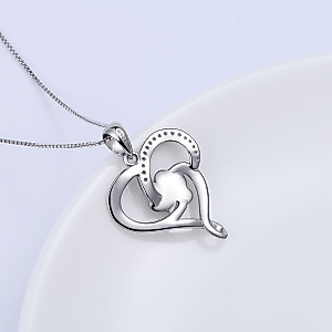 Ladytree S925 Sterling Silver Puppy Dog Cat Pet Paw Print Love Heart Pendant Necklace 18"