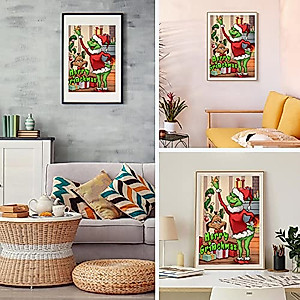 NAIMOER Christmas Diamond Painting Kits for Adults, Full Drill Round Merry Grinchmas Diamond Art Cartoon Gem Painting, Grinch Diamond Painting for Home Wall Decor 12x16inch