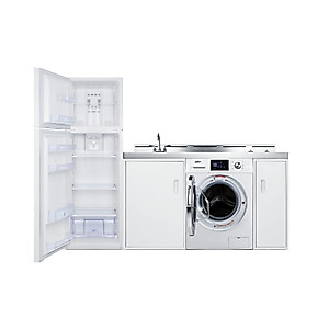 Summit Appliance ACKSPWD821G 83" Wide All-In-One Kitchenette with Washer/Dryer Combo; with a Full-sized Refrigerator-freezer; 2-Burner Cooktop; Non-vented 115V Washer/dryer Combo; and Sink