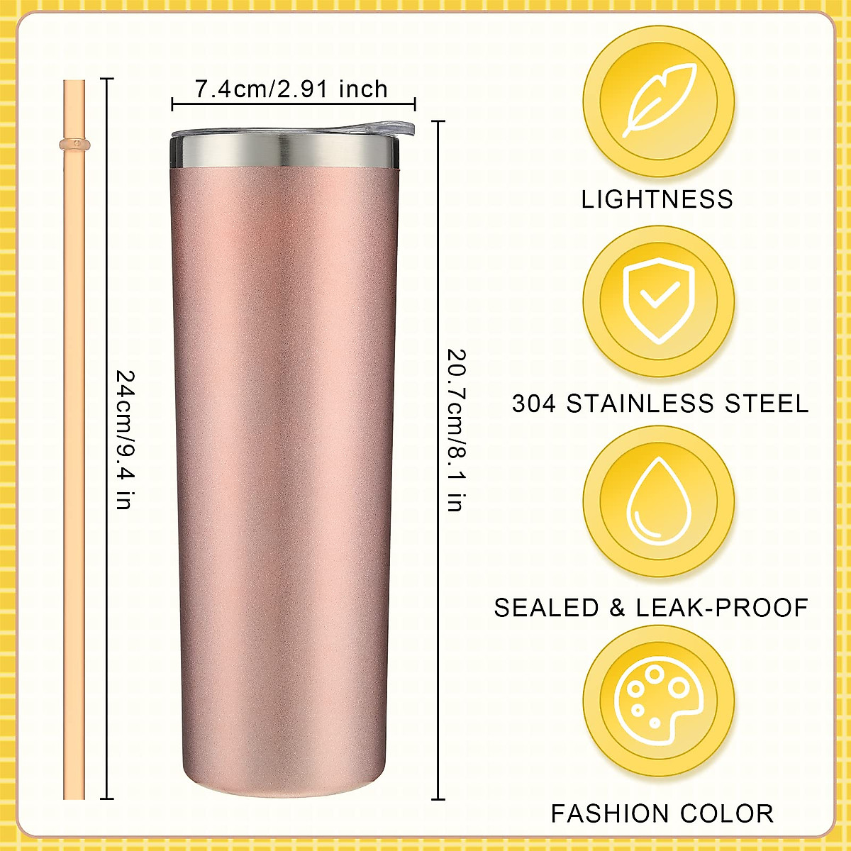 20 Pack 20 oz Stainless Steel Tumbler Set with Straws and Lids Double Wall Vacuum Insulated Travel Cup Colorful Skinny Coffee Tumbler Water Tumbler for Coffee Water Hot Cold Drinks