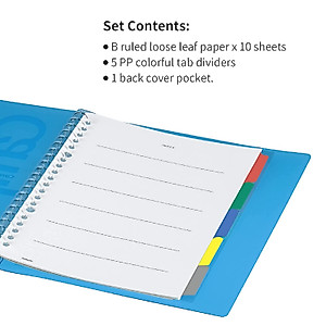 Kokuyo Campus Slide Binder with 5 Tab Dividers, Slim Type, A5, 20 Holes, Up to 65 Sheets, 3 Colors of Blue, Pink & Transparent, Japan Import (RU-P133)