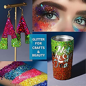 Chunky Glitter, LEOBRO 18 Jars Glitter, Mixed Fine Chunky Glitter for Crafts, Craft Glitter for Resin, Holographic Iridescent Glitter Bulk, Glitter for Tumbler Nail Jewelry DIY Art Crafts, Total 270g