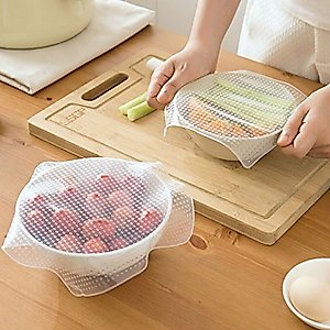 AKOAK 2 Pieces Varisized Reusable Silicone Food Wrappers Eco-friendly Silicone Seal Cover Food Fresh-Keeping Preservative Film