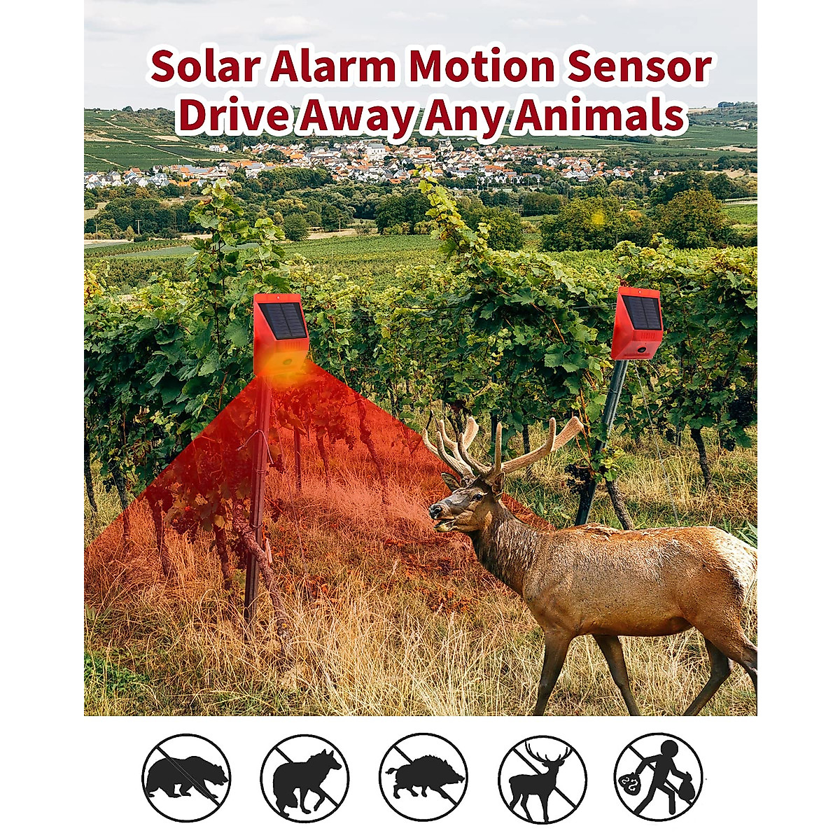 ChunHee Solar Alarm Strobe Light with Remote Control Motion Sensor Detector Outdoor Alarm 129db Sound Security Siren IP65 Waterproof Protected for Villa, Chicken coop, Farm, Yard, 2 Pack