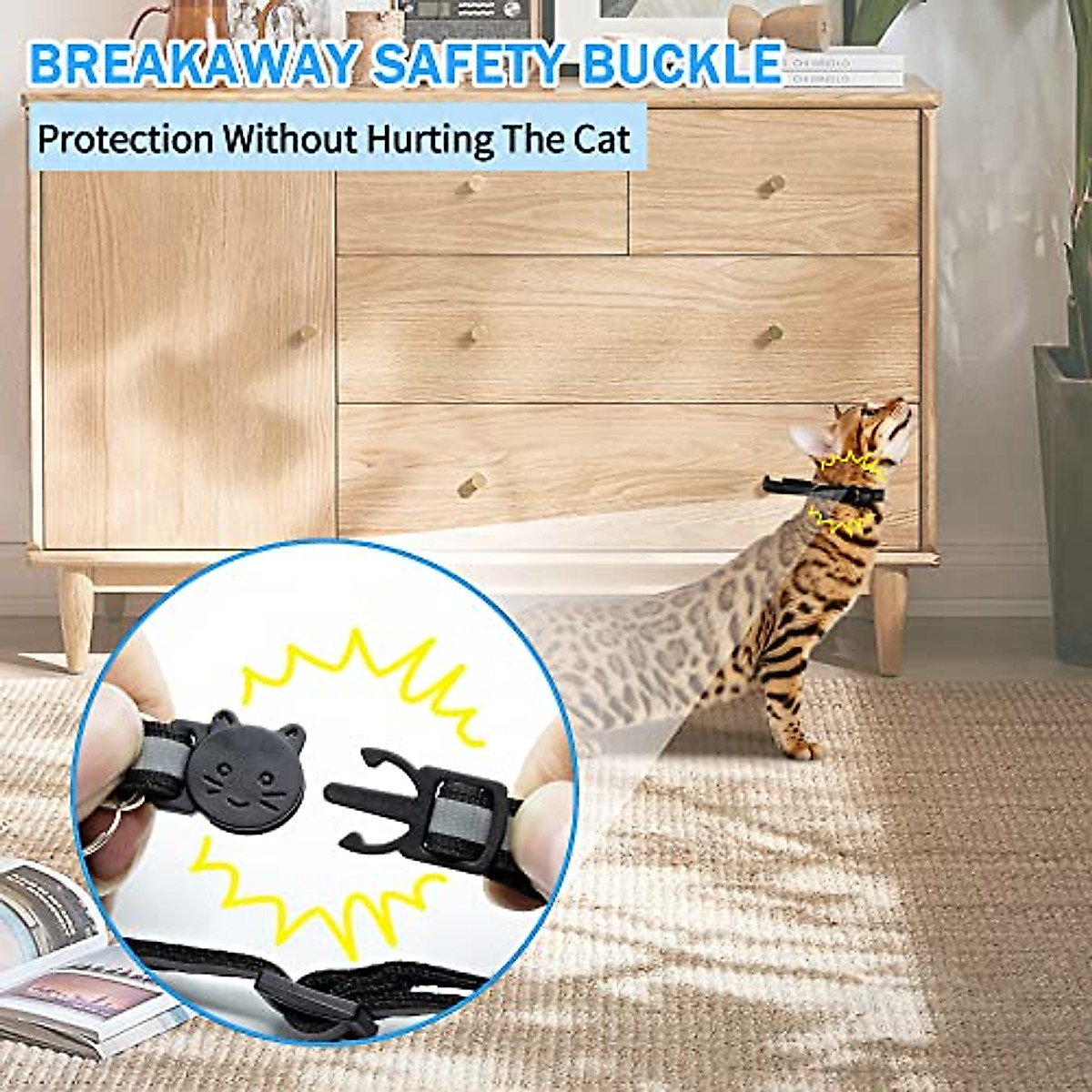 vyaji 4PCS Airtag Cat Collar - Cat Airtag Collar with Silicone Airtag Holder and Bell - Adjustable Double Layer Nylon Breakaway Cat Collars - 0.2in Reflective Strip