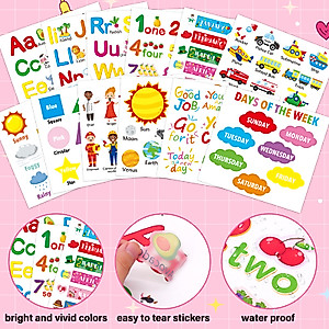 Alphabet Numbers Wall Decals 12 Sheets Color Weather Learning Educational Wall Stickers Peel and Stick Solar System Shape Wall Decals for Kids Toddlers Classroom Playroom Bedroom Wall Decorations
