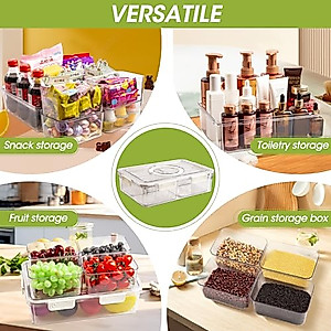 Divided Serving Tray with Lid & Handle, 4 Compartment Removable Snack Box, Kitchen Organizers and Storage, Snackle Box Container, BPA-Free Fruit Storage Container for Berry, Snack, Candy, Nuts…