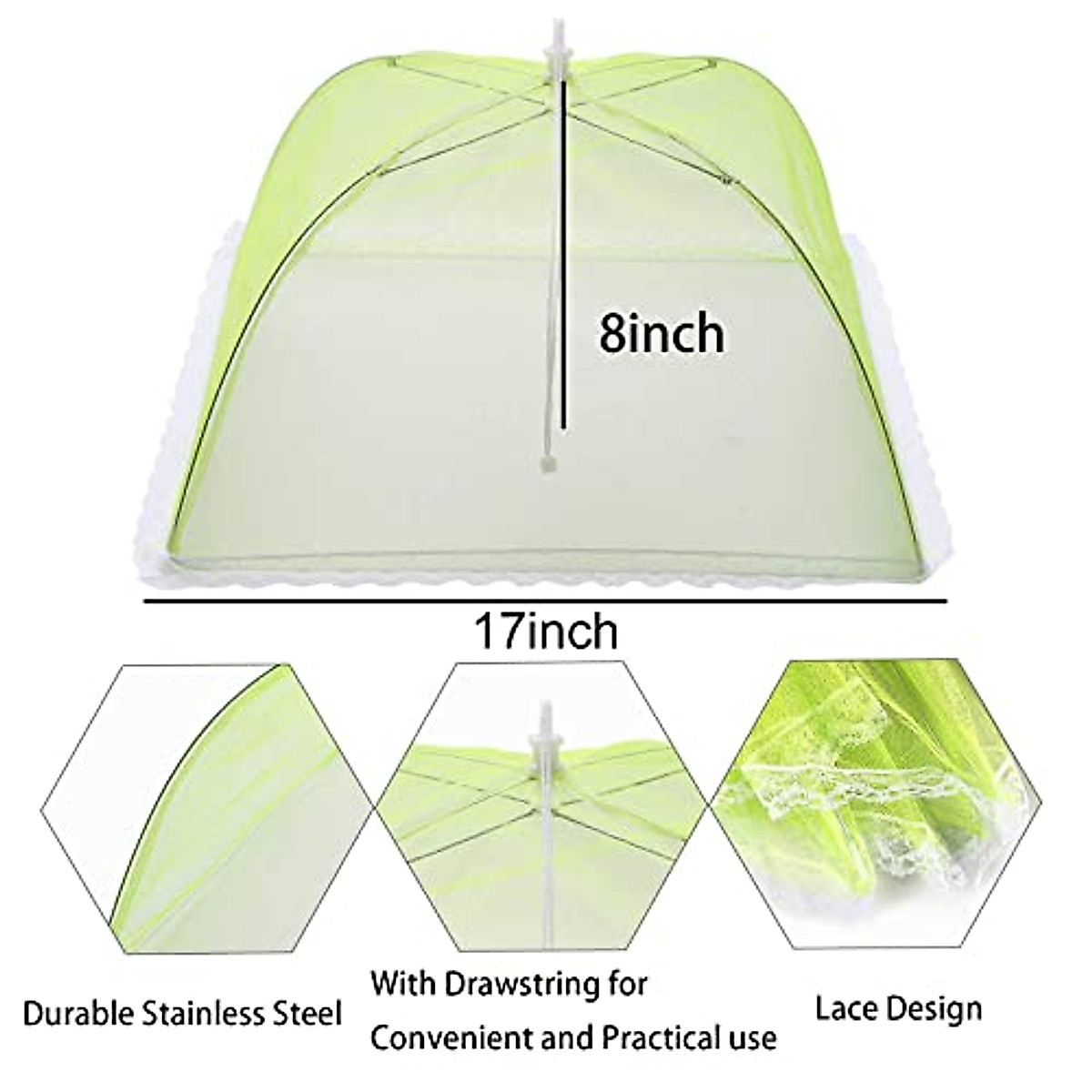 6 Pack Colored Mesh Food Cover Tents by Winknowl, Reusable and Collapsible Large 17" Pop-Up Food Net Protector Umbrella for BBQ, Picnics, Parties, Outdoor