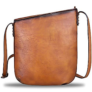 Genuine Leather Crossbody Bags for Women Retro Satchel Purse Handmade Small Designer Cute Shoulder Bag (Brown)