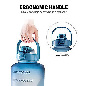 EYQ 128oz Leak-Proof Gallon Water Bottle with Removable Straw & Handle, BPA Free Drinking Large Water Jug for Fitness, Camping Sports Workouts Gym and Outdoor Activity (Pink/Green Gradient)