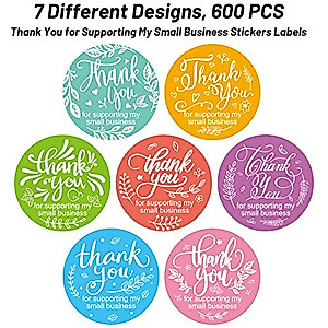 600PCS Thank You for Supporting My Small Business Stickers Labels for Handmade Shopping Small Shop Business Stickers 2 Inch 7 Designs