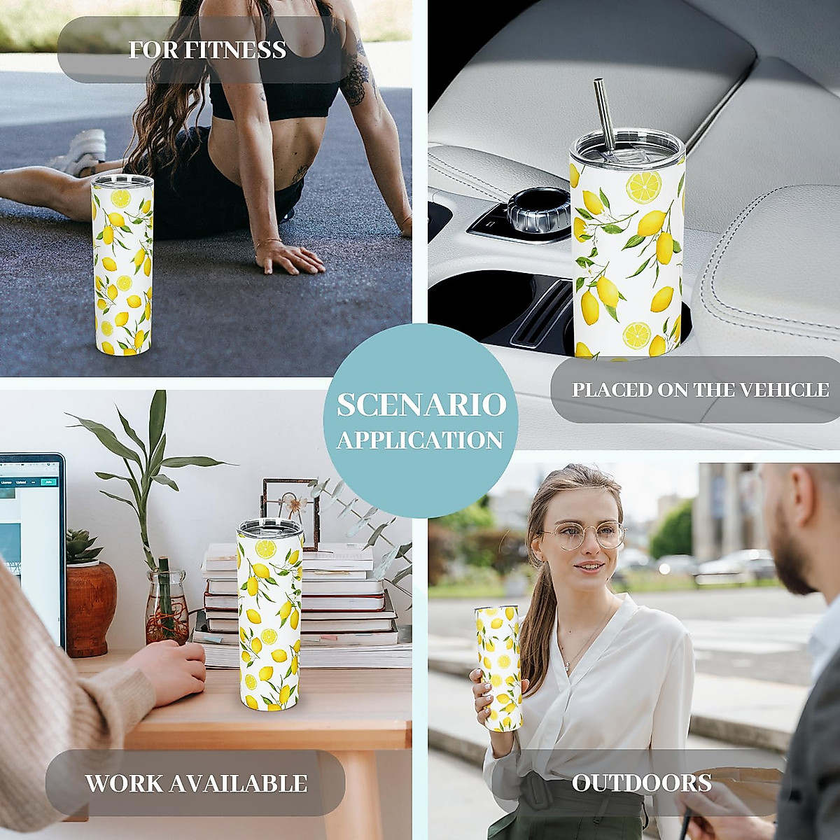 Yellow Lemon Tumbler 20 Oz, Summer Lemon Gifts for Women Girls, Lemon Tumbler Coffee Mug Cup Water Bottle Drinking Cup for Cold or Hot Drinks, Lemon Stuff Accessories Things