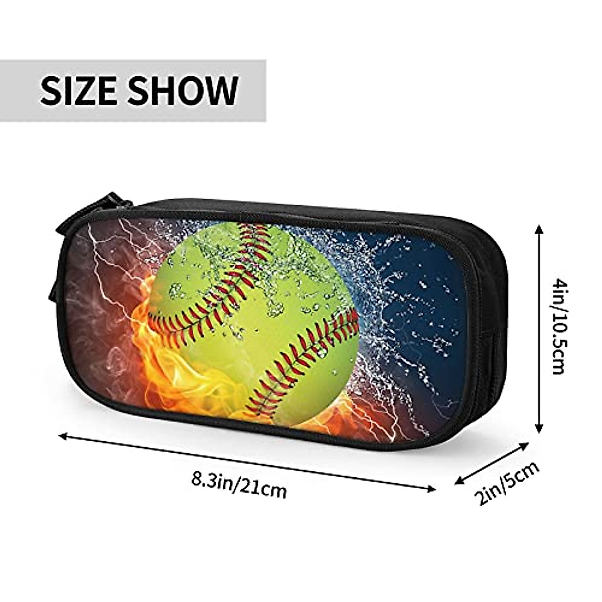 VIRTUALSHELF Fire Baseball Big Capacity Pen Case with Zipper Large Storage Pencil Pouch for Girl Boy Business Office(Black),One Size