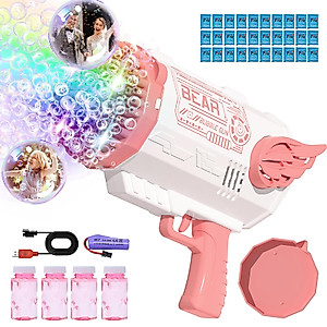 Skirfy Bubble Machine Gun,Easter Gfit Kids Toys 112 Holes Bubble Gun with Colorful Lights and 34 Pack Bubble Solution,Bubble Makers for Kids Age 4-8,Party Favors Outdoor Toys for Wedding Birthday Pets