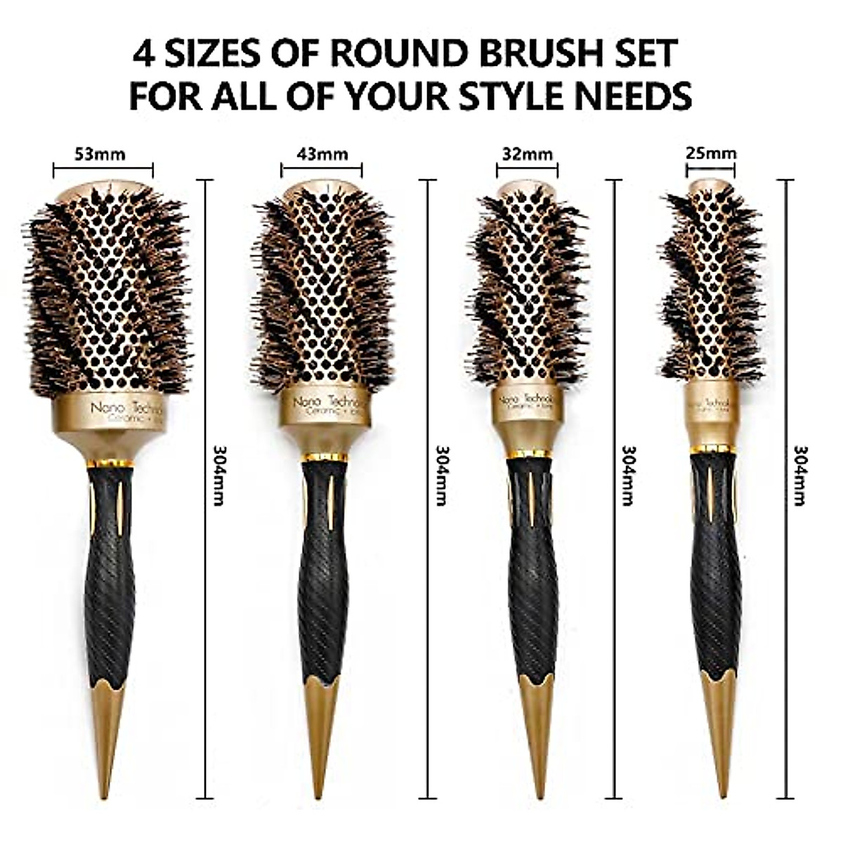 Aozzy Round Brush Set for Blow Drying, Professional Hair Styling Brush, Thermal Nano Ceramic Ionic Barrel Round Curling Brush Boar Bristle Round Hair Brush for Women