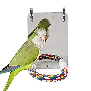 Tylu 6.6 Inch Bird Mirror for Cage Accessories with Rope Perch, Bird Swing Toys Perches for Conures Parakeet Parrot Cockatoo Cockatiel Lovebirds Finch Canaries