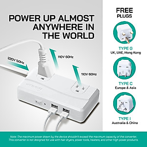 LiteFuze 200W Travel Compact Voltage 220V 50hz to 110V 60Hz Converter - for Clippers, Shavers, Trimmers - EU AU UK Adapter