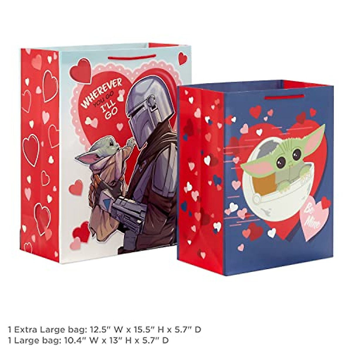 Hallmark Star Wars The Mandalorian Valentine's Day Gift Bag Set (2 Bags: 1 Large 13", 1 Extra Large 15") Grogu, Baby Yoda, for Kids, Husbands, Fans